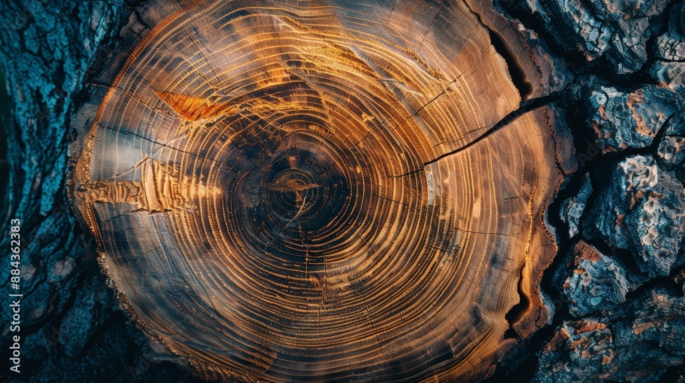 Tree rings: Symbolic cross-section illustrating history, time passage ...