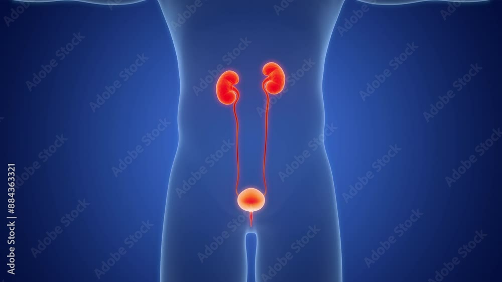 Human Urinary System Kidneys with Bladder Anatomy Animation Concept ...