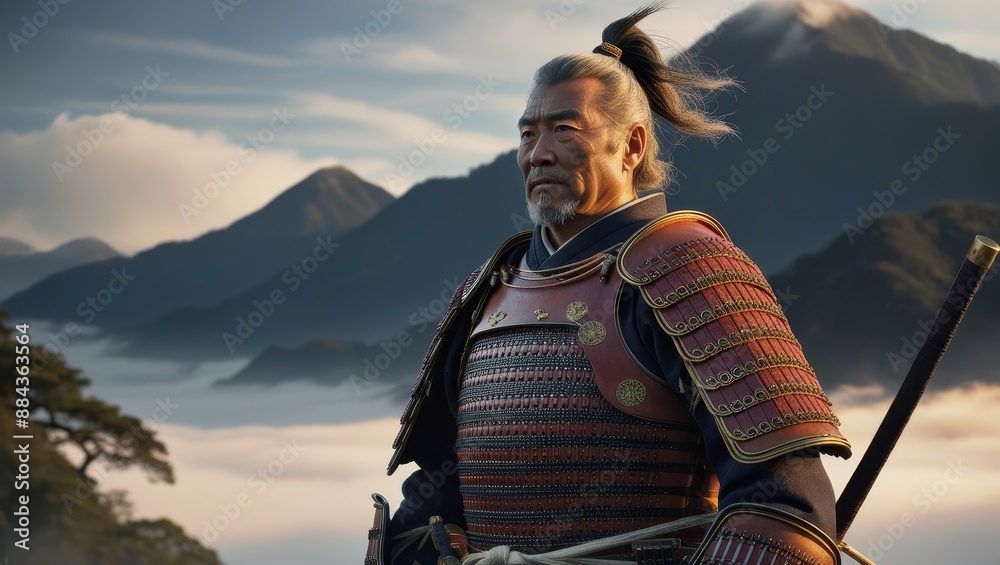 Cinematic photo of a mature samurai warrior in traditional armor ...