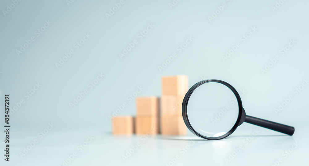 strategy, investment, magnifier, wood, block, chart, diagram, graph ...