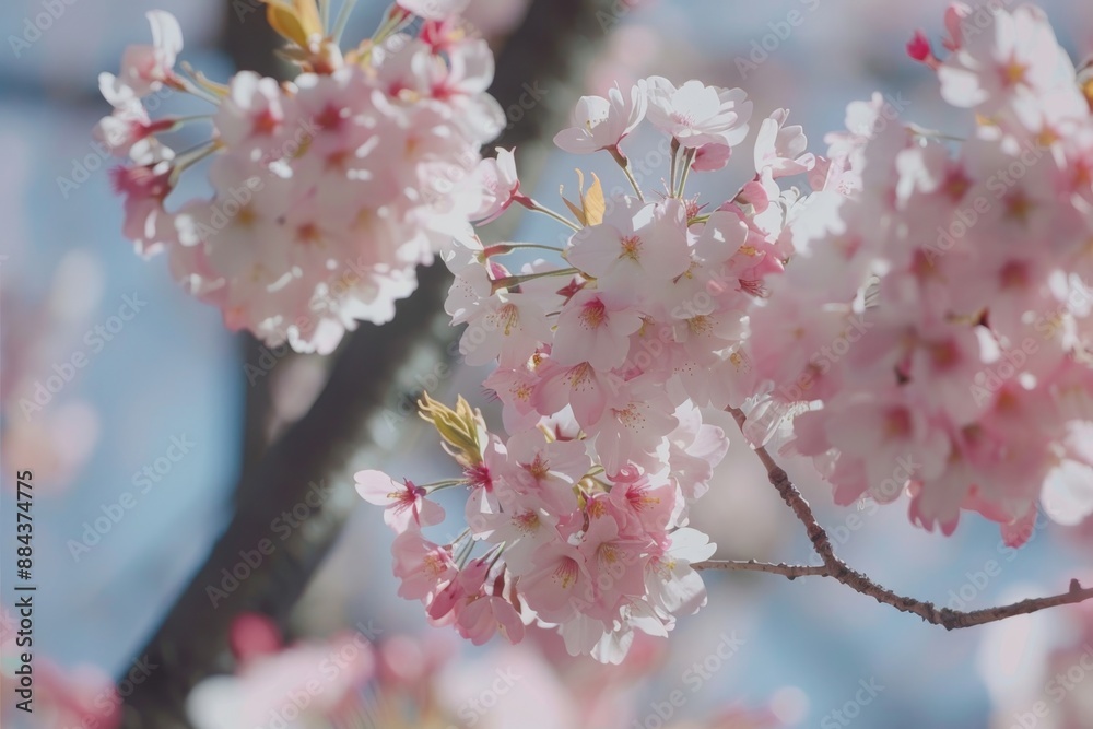 Zoom in on delicate cherry blossom branches adorned with the phrase ...