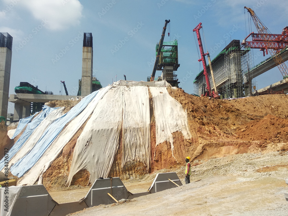 MELAKA, MALAYSIA - JULY 6, 2023: A large layer of plastic is used as ...