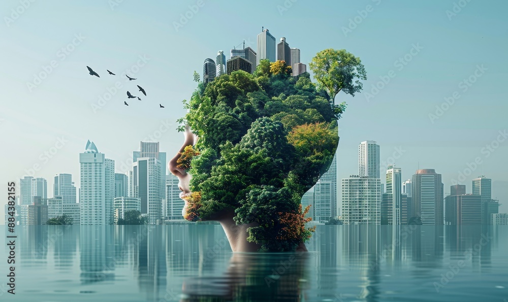Sustainable environment concept. The image depicts human thinking towards preserving nature ...