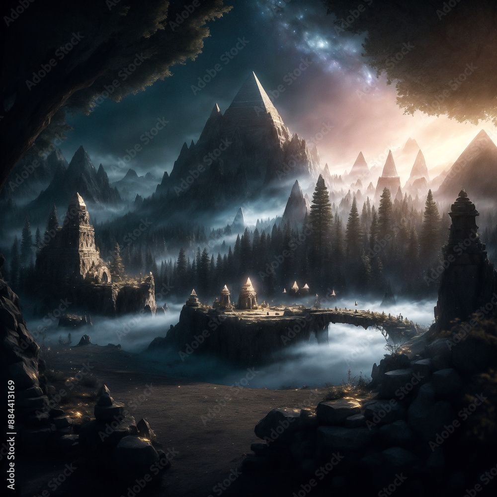 majestic scenery of ancient mega pyramid structure under an epic sky ...