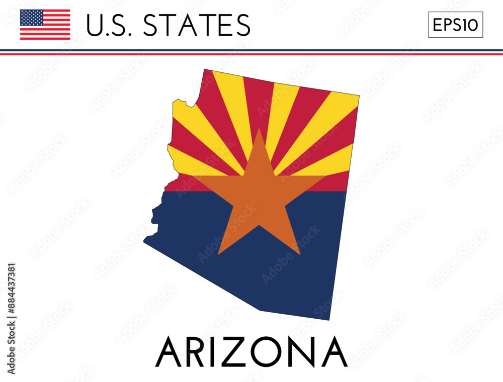 Arizona USA state map shape with flag. Map of Arizona in the Arizona ...