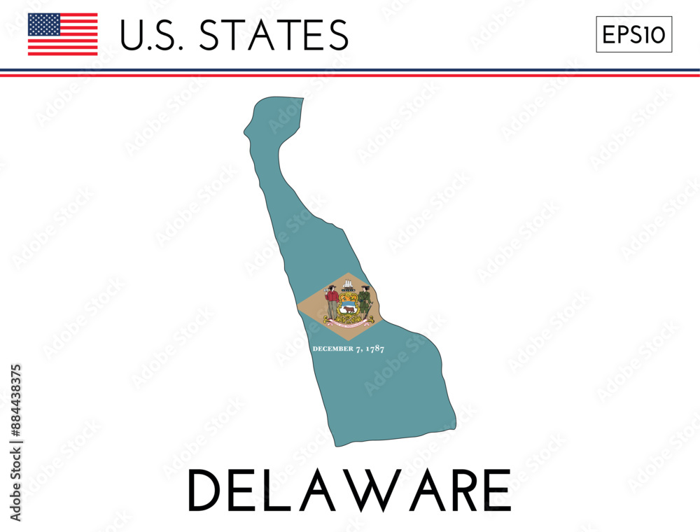 Delaware USA state map shape with flag. Map of Delaware in the Delaware ...