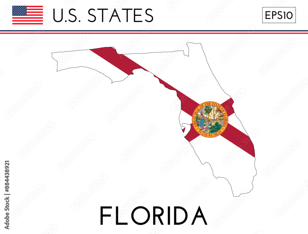 Florida USA state map shape with flag. Map of Florida in the Florida ...