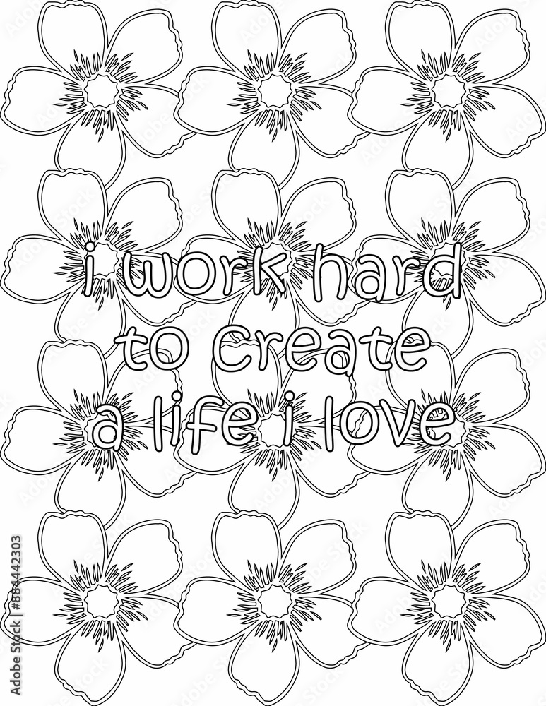 Printable floral coloring page for kids and adults with affirmation ...