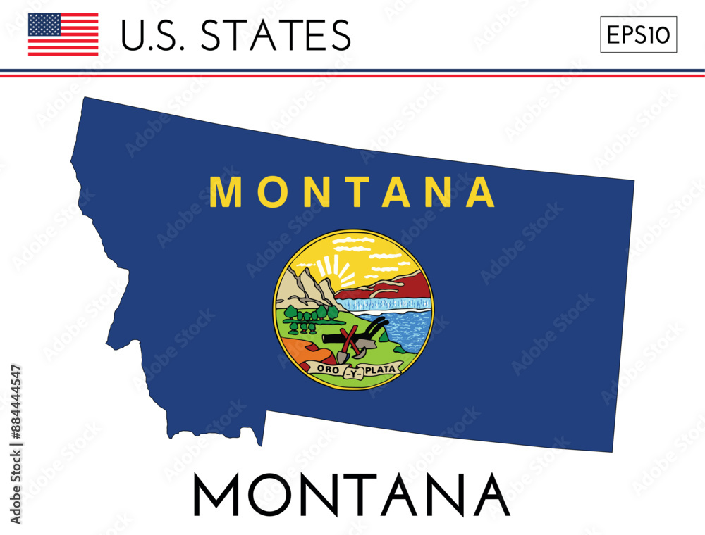 Montana USA state map shape with flag. Map of Montana in the Montana ...