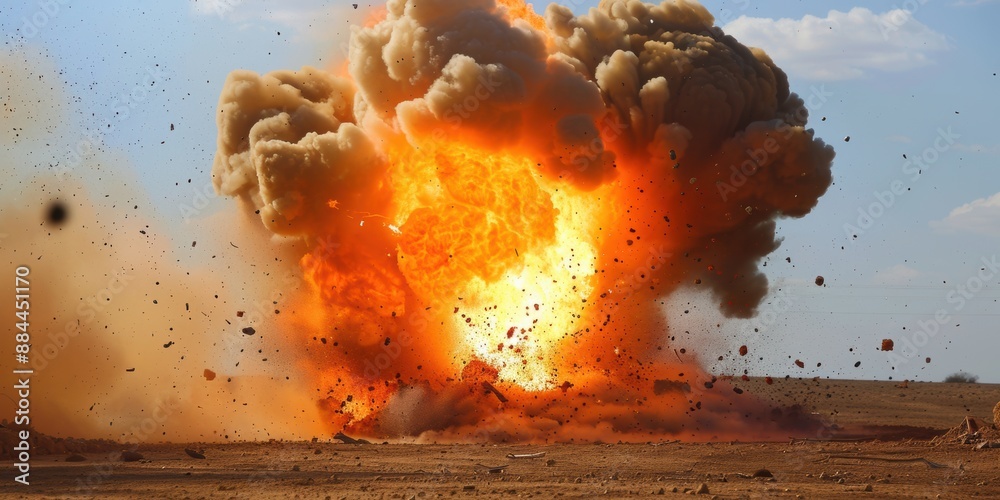 explosion air strike cluster phosphorus bomb debris fire. Massive ...