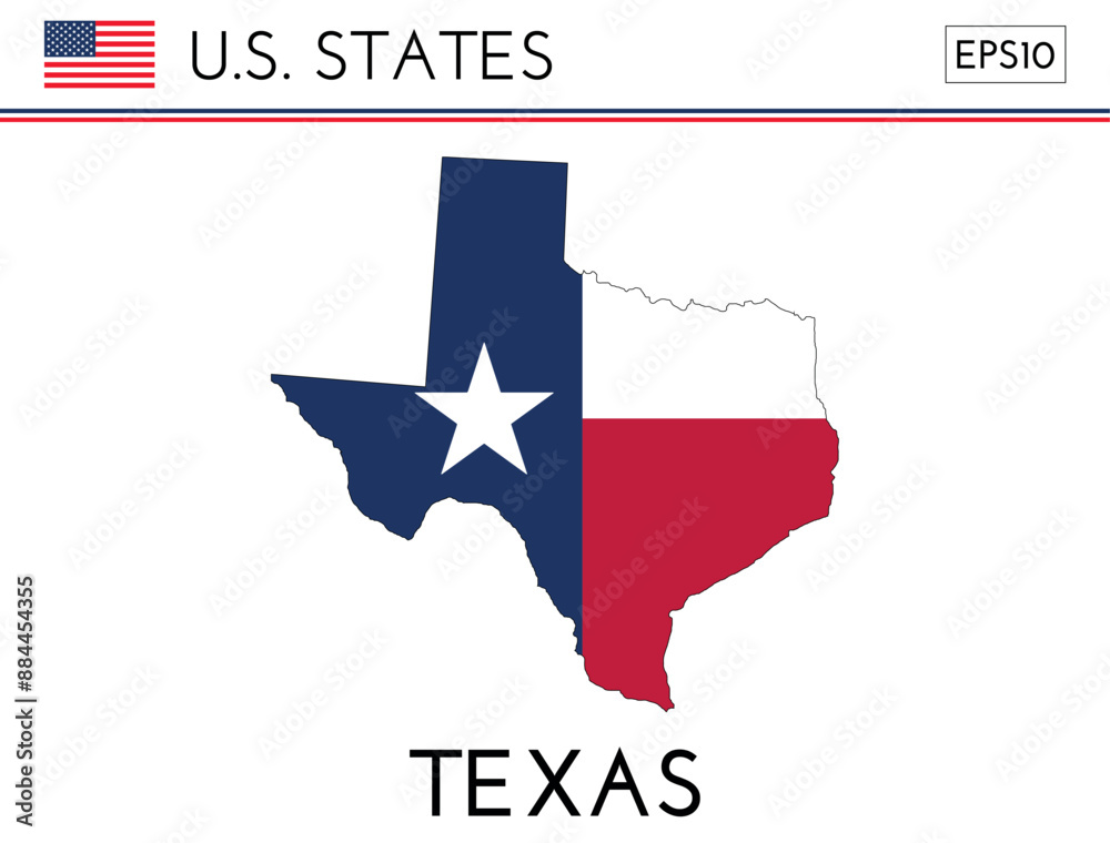 Texas USA state map shape with flag. Map of Texas in the Texas flag ...