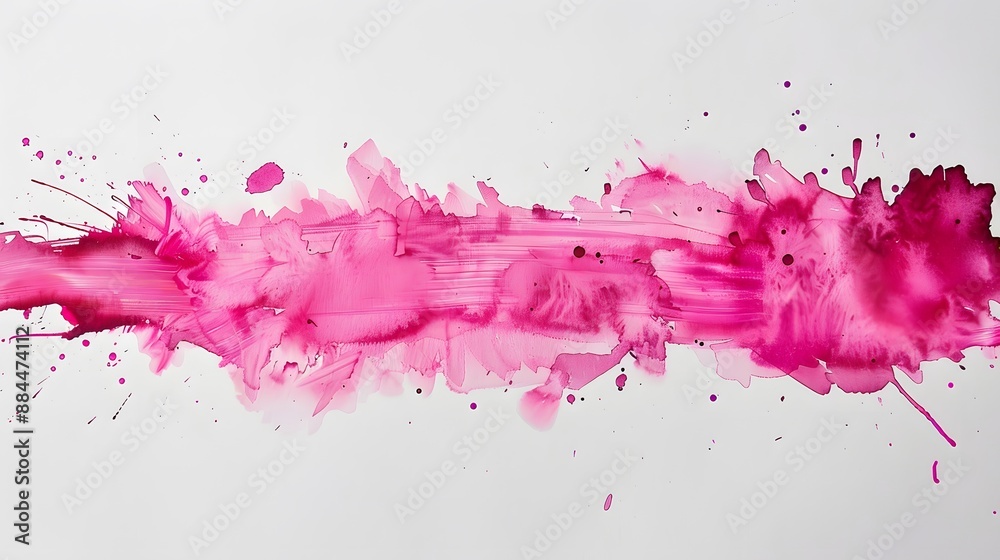 Abstract pink ink watercolor brush stroke on white paper texture ...