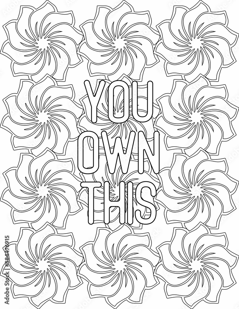 Printable floral coloring page for kids and adults with affirmation ...