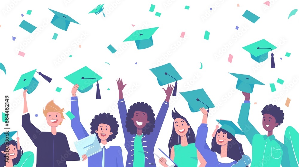 group of people student celebrating graduation success, illustration ...