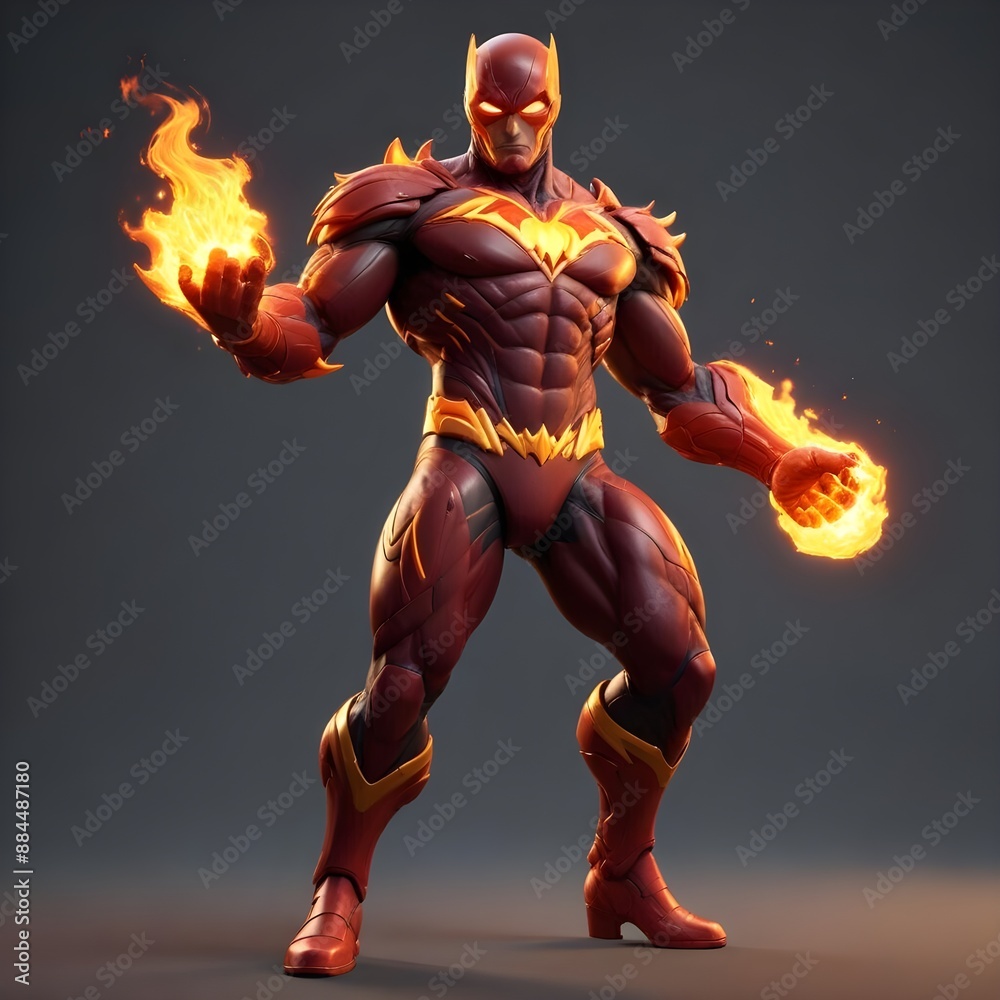 3d model, superhero 3d game character with power of fire, figure ...