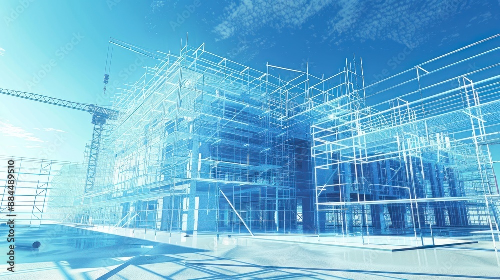 High-Tech Construction Site Blueprint - Detailed high-tech blueprint of ...