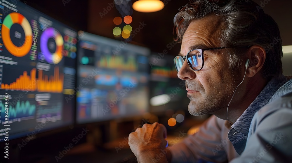 a data scientist analyzing complex data visualizations on multiple ...