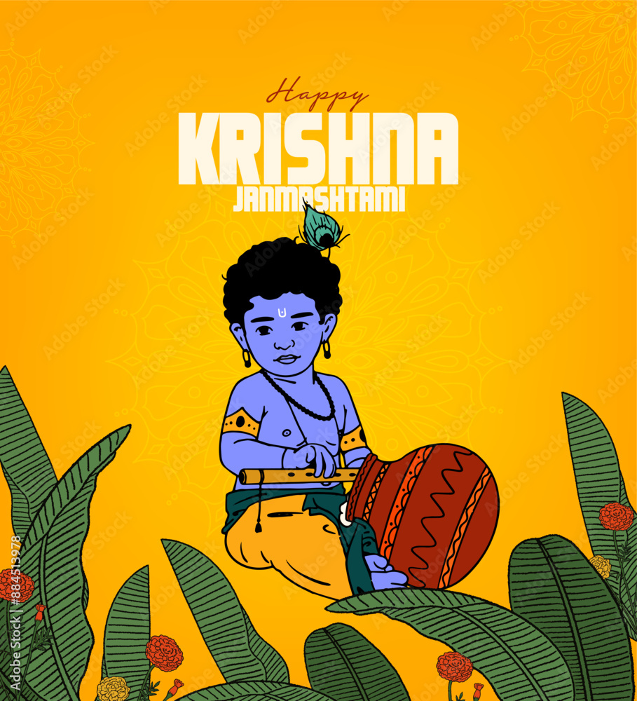 Shree Krishna vector illustration, sketch, vector, Drawing with 'Happy ...