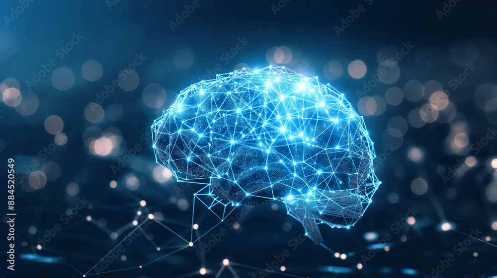 A futuristic brain formed by interconnected glowing nodes and circuits, symbolizing large ...