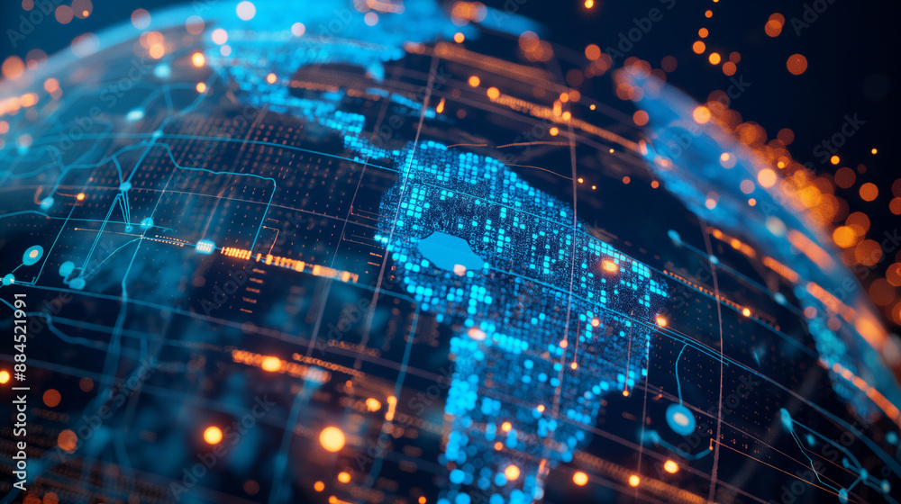 Geospatial data visualization on a blue hologram globe with interactive ... Geospatial data visualization on a blue hologram globe with interactive ...
