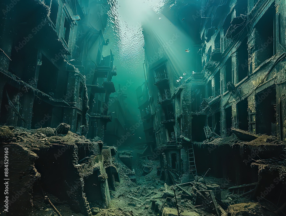 remnants of cities or towns that have been submerged underwater due to ...