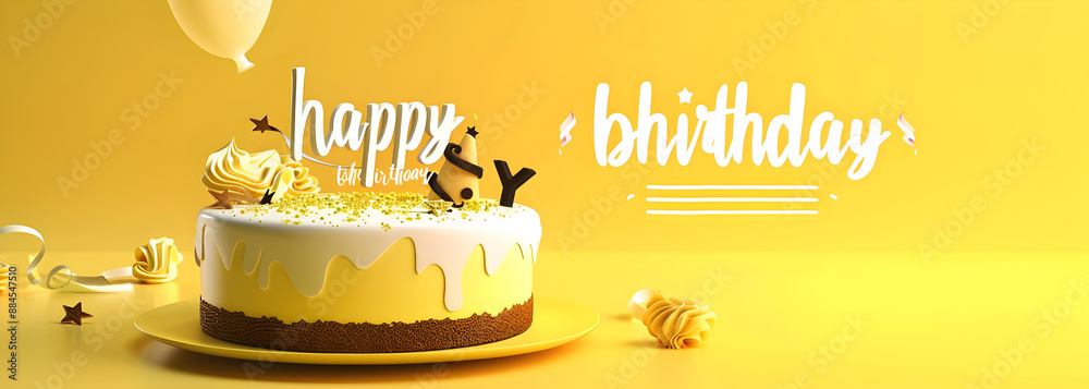 Happy birthday banne rcake invitation card for golden social media post ...