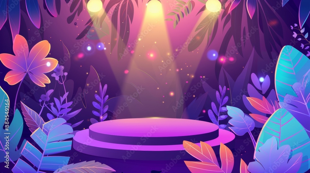 Cartoon illustration of a cartoon ring stage inside a modern backdrop ...