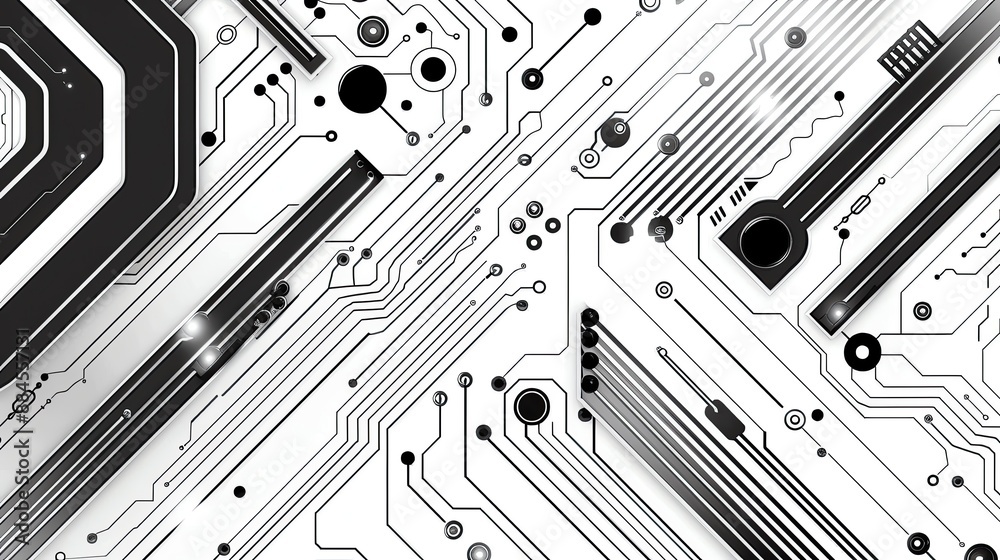 Abstract black and white technology background depicting intricate ...