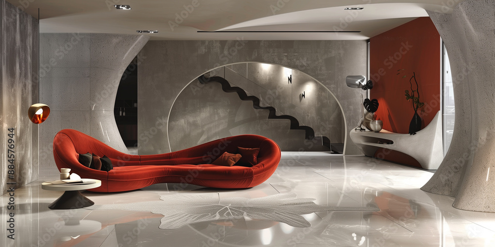 Beautiful modern Futuristic bionic forms architecture. Indoor space ...