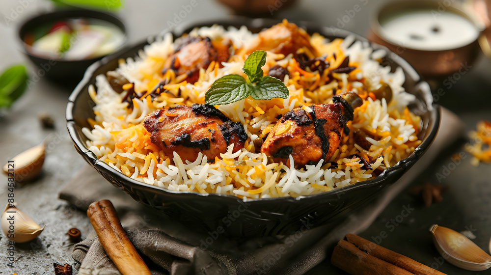 Chicken biryani Spicy Indian Malabar biryani Hyderabadi biryani, Dum ...