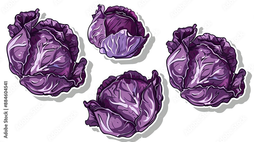 Graffiti stickers collection, isolated cartoon Red Cabbage, white ...