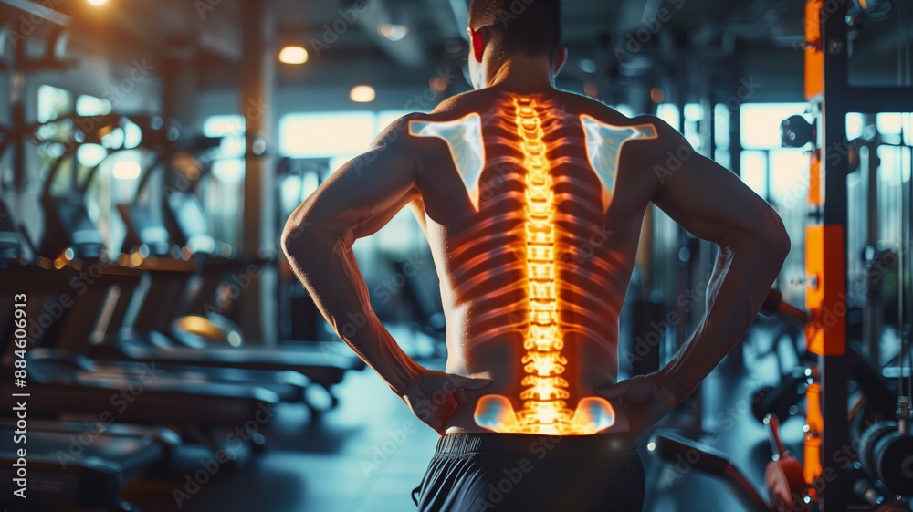 Proximity x-ray of athlete complaining of back and hip pain at the gym ...