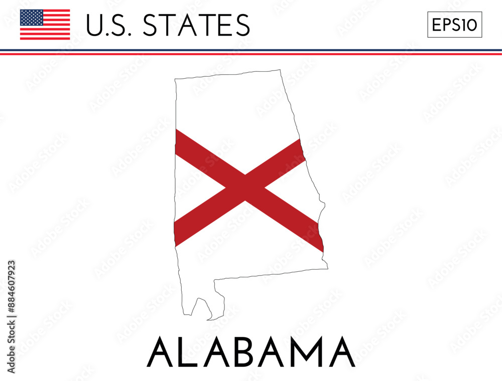 Alabama USA state map shape with flag. Map of Alabama in the Alabama ...