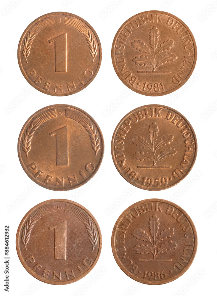 Isolated png photo of 1 German various years pfennig copper plated ...
