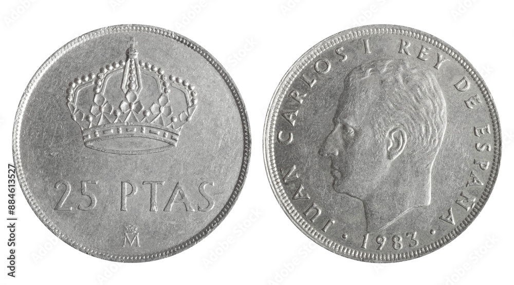 Isolated png photo of 25 Spanish 1983 pesetas copper-nickel coin of ...