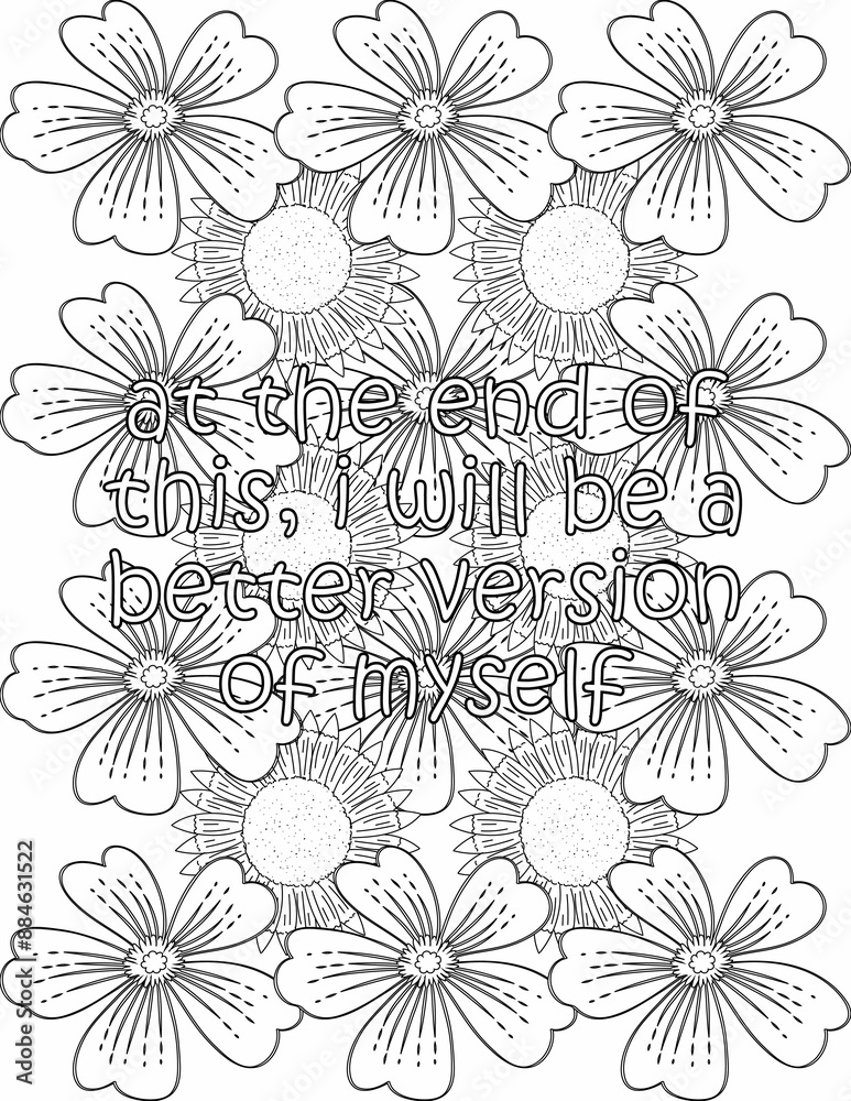 Printable floral coloring page for kids and adults with motivational ...