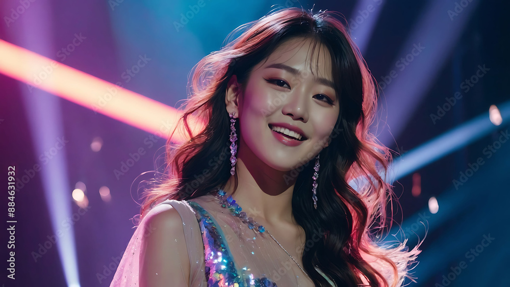 Beautiful Korean K-pop female singer singing romantic ballad music on ...