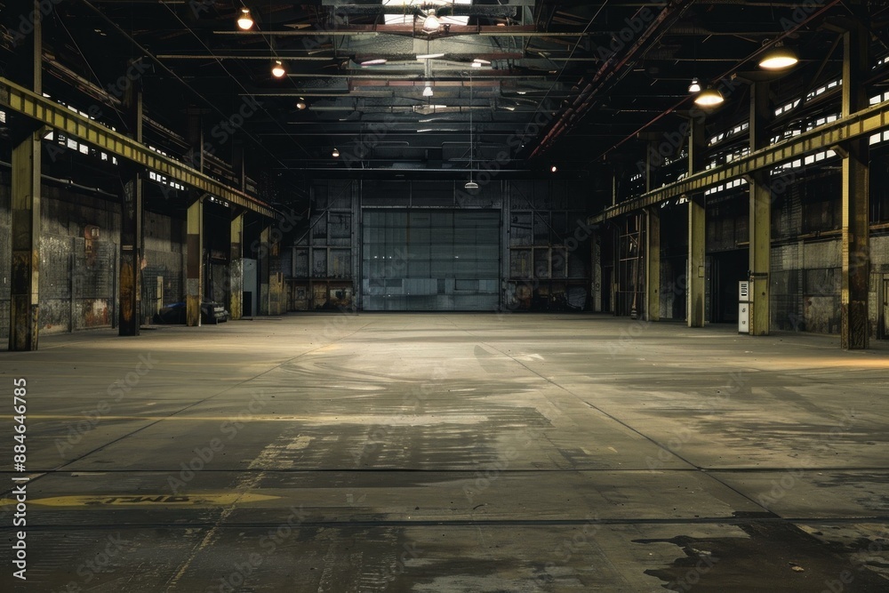 Exploring the inside of an abandoned industrial warehouse, a spacious ...