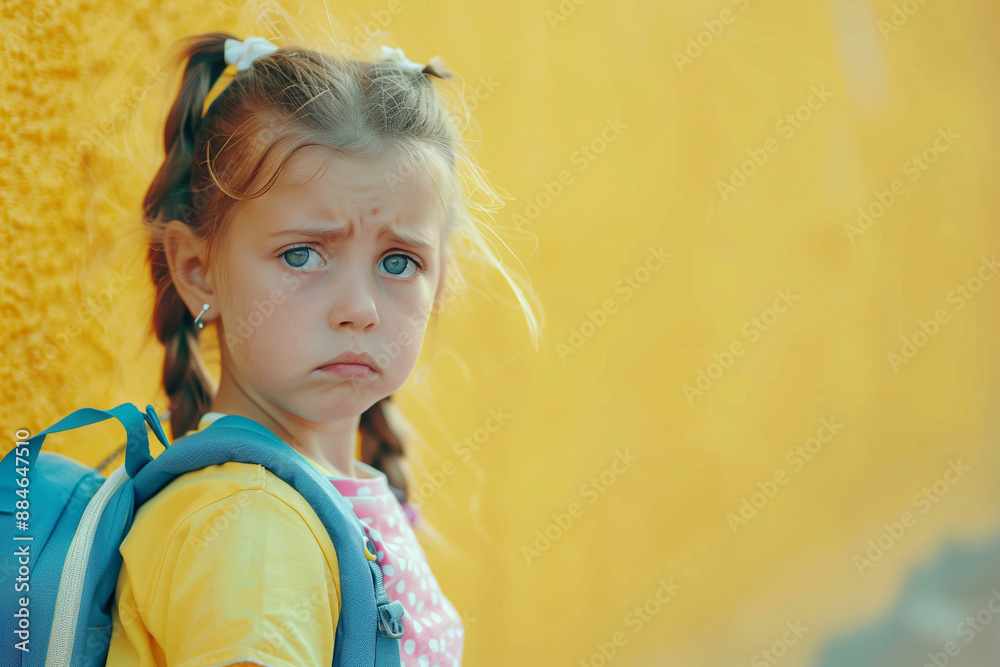 Sad Back to School Kid Girl appearing despondent and reluctant about ...