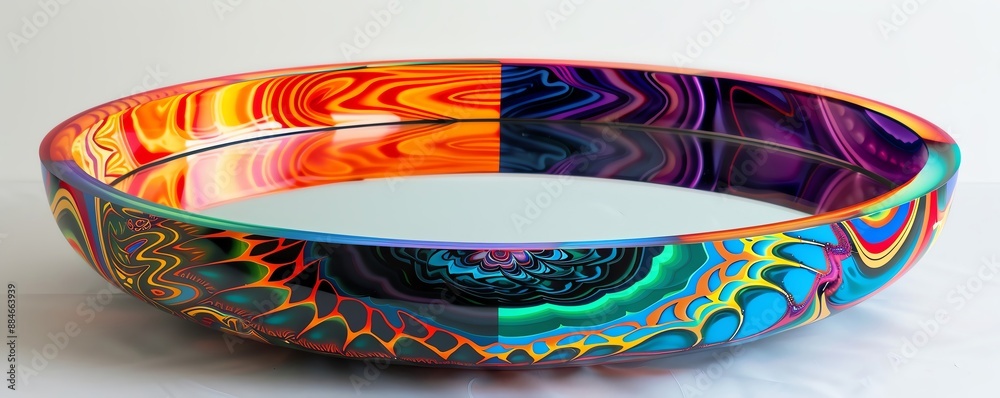 Craft a mirror piece featuring psychedelic designs and spectrum colors ...