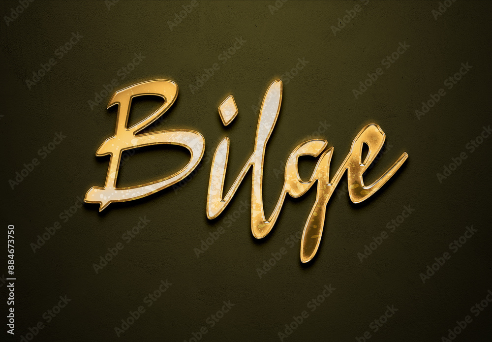 Old gold text effect of Turkish name Bilge with 3D glossy style Mockup ...