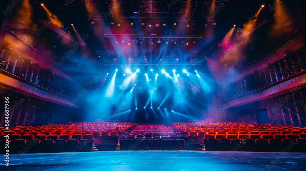 The stage lighting background of the theater, spotlights illuminated ...