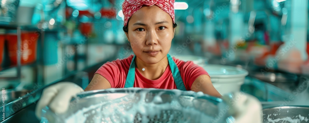 Maintaining Pure Cleanliness A Person Focused on Hygiene Washing Dishes ...