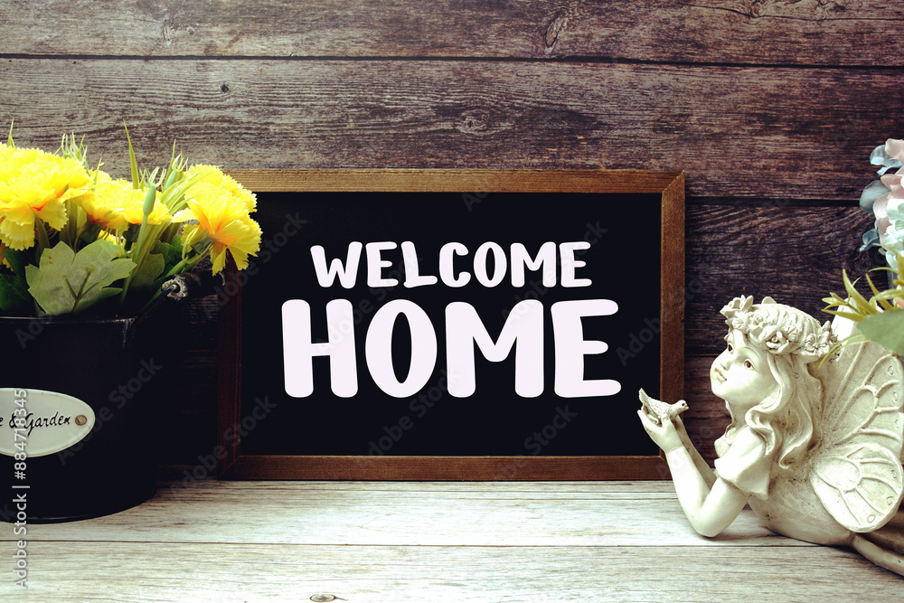 Welcome Home text message written on chalkboard background Stock Photo ...
