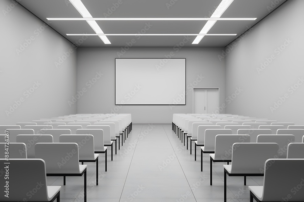 A sophisticated VR classroom setup in a modern style, captured from a ...