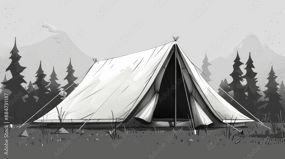 Ridge tent, flat design, side view, scout camping theme, cartoon ...