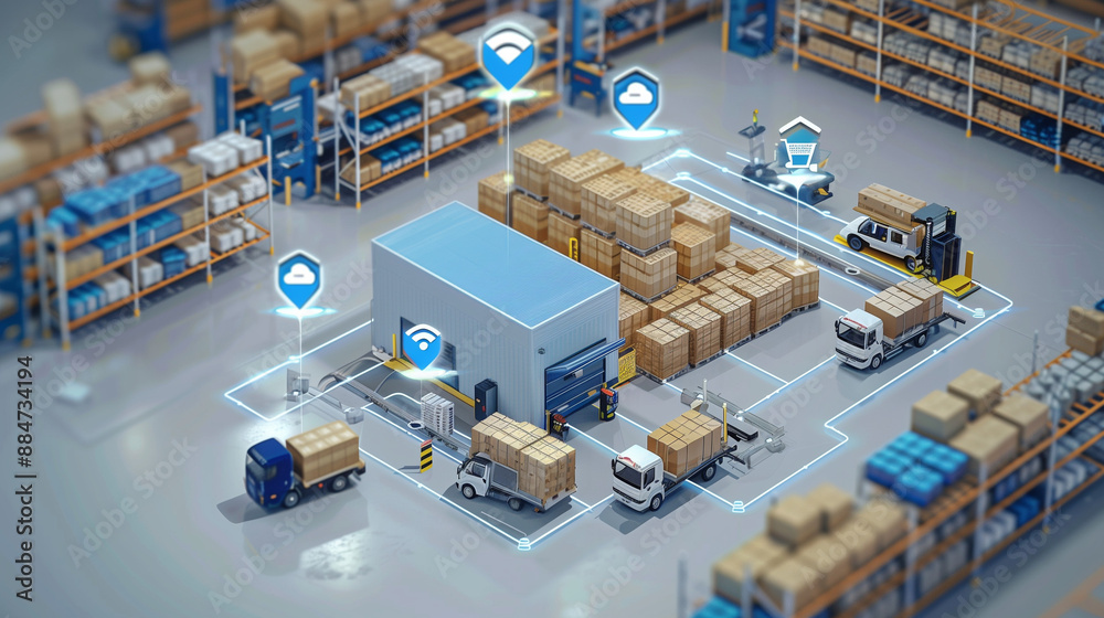 smart warehouse management system, featuring interconnected IoT devices ...