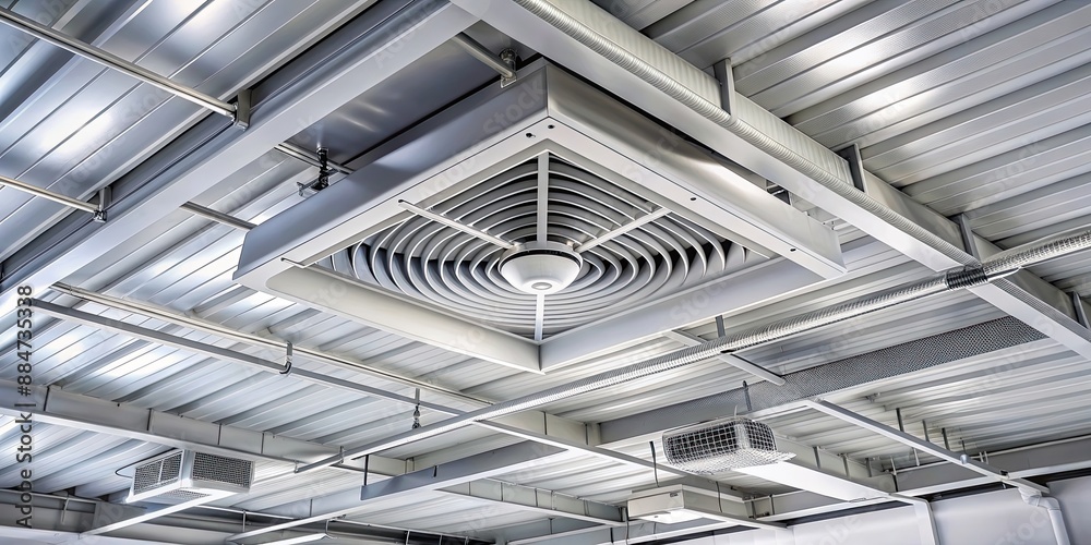 Ventilation system on the ceiling , HVAC, air circulation, industrial ...