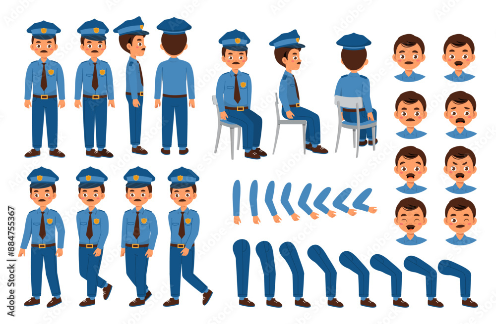 Police officer constructor set. Man in uniform with badge. Person in ...