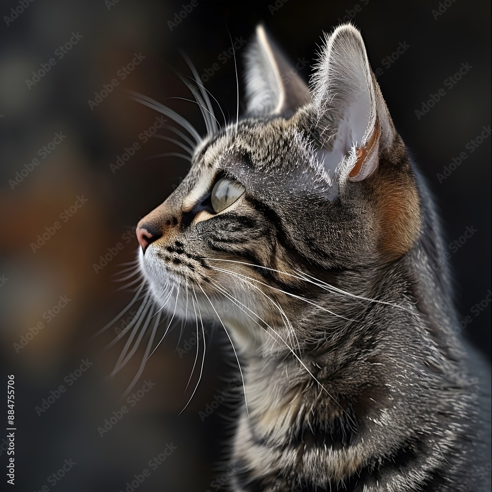 A detailed close-up image of a tabby cat's profile, highlighting its ...